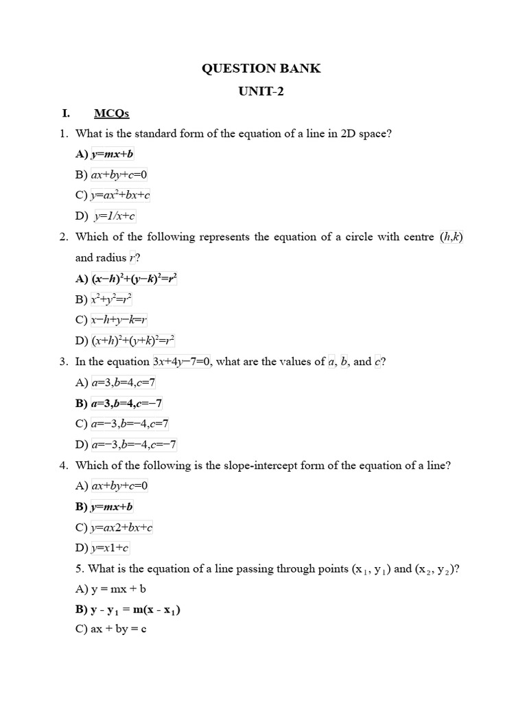 CAD & CAM- Unit- 02- Question bank | Download Free PDF | Mathematics | Mathematical Analysis