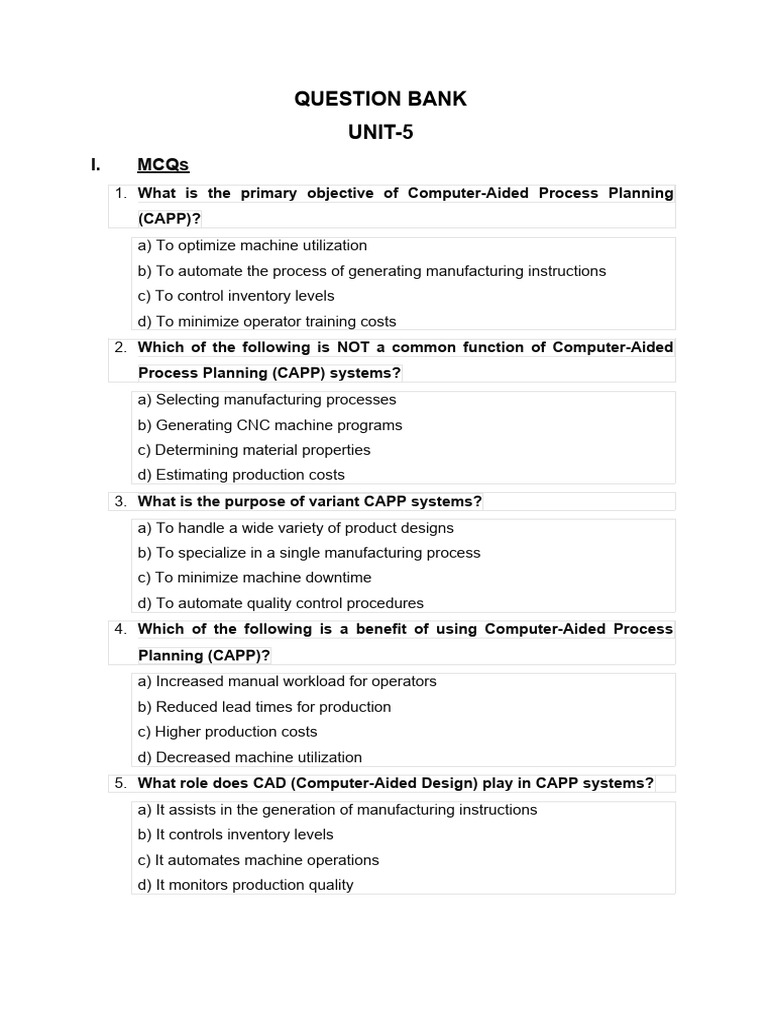 CAD & CAM - Unit - 05 - Question Bank | PDF | Lean Manufacturing | Enterprise Resource Planning