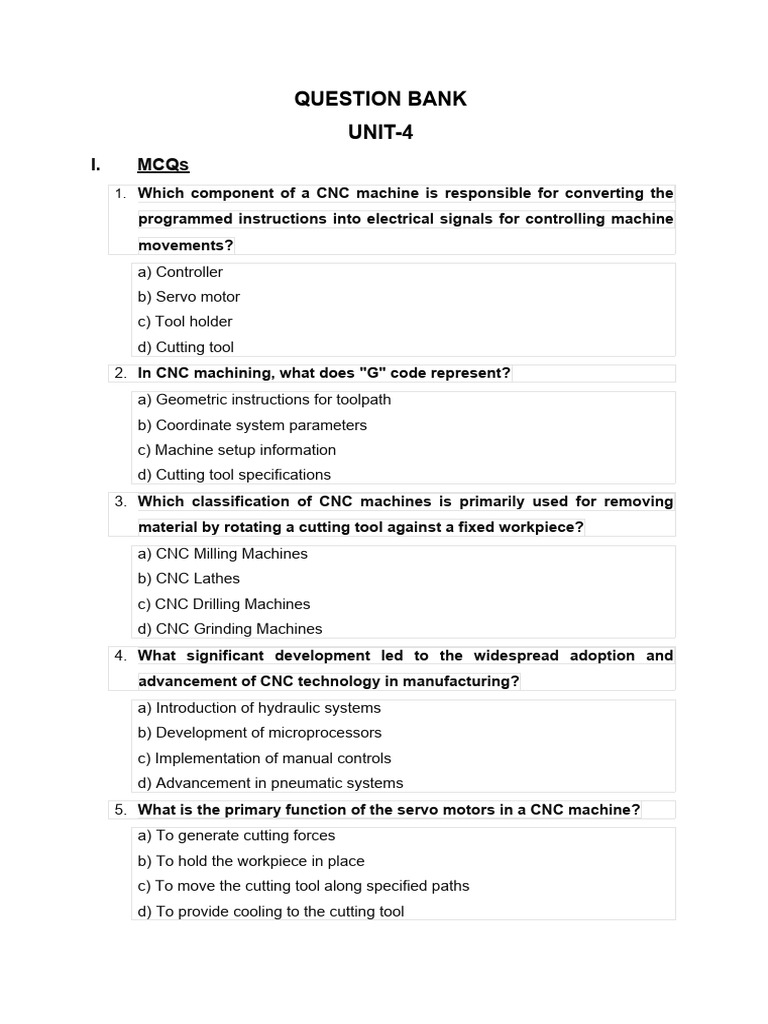 CAD & CAM - Unit - 04 - Question Bank | PDF | Numerical Control | Machining