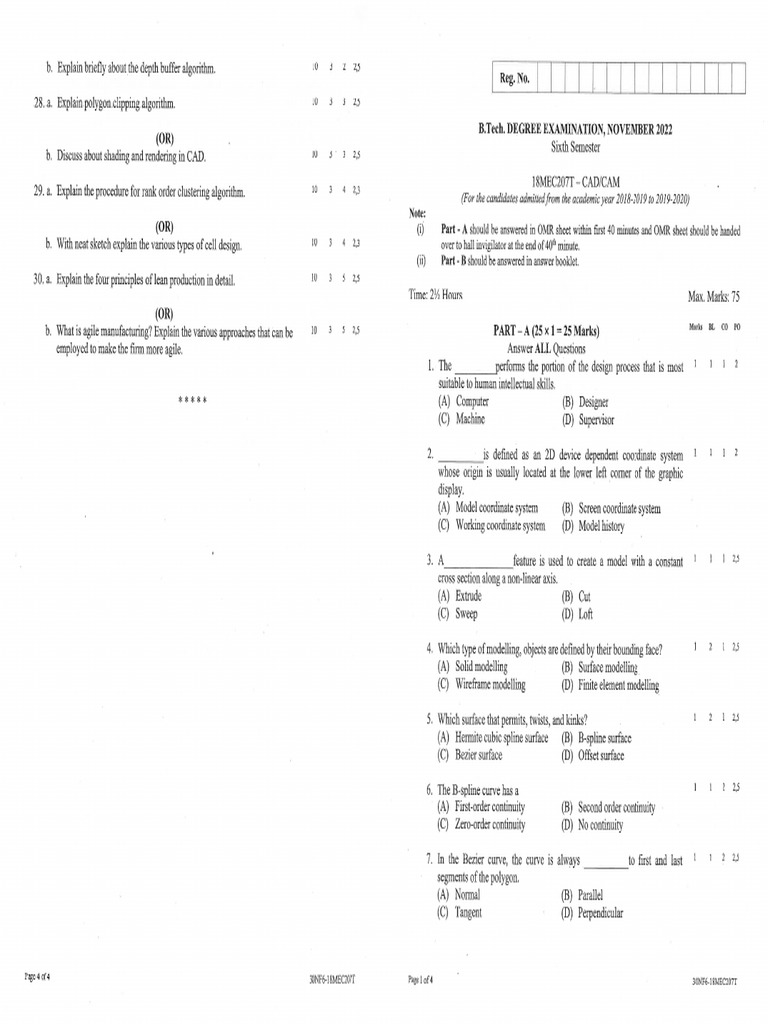 CAD & CAM - Previous Year Question Papers | PDF