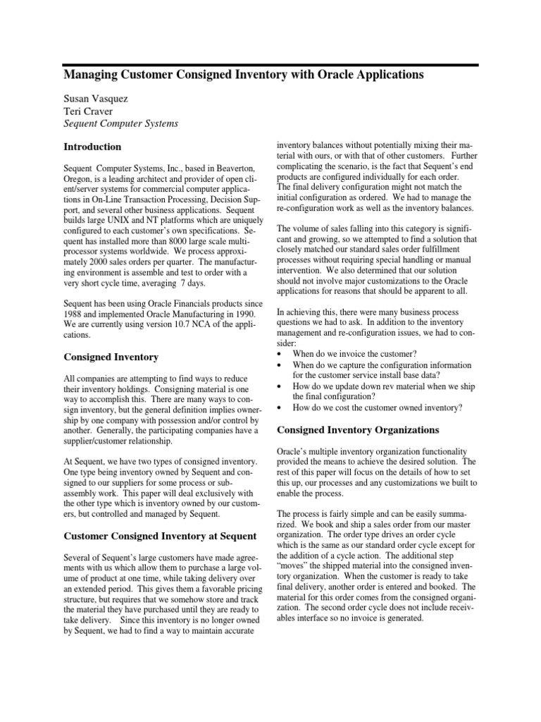 Consignment Inventory in Oracle Apps | PDF | Inventory | Business Process