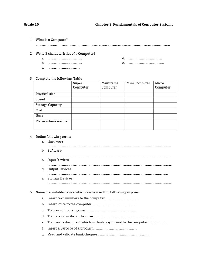 Grade 10 Chapter 2. Fundamentals of Computer Systems | PDF | Telecommunications | Computer ...