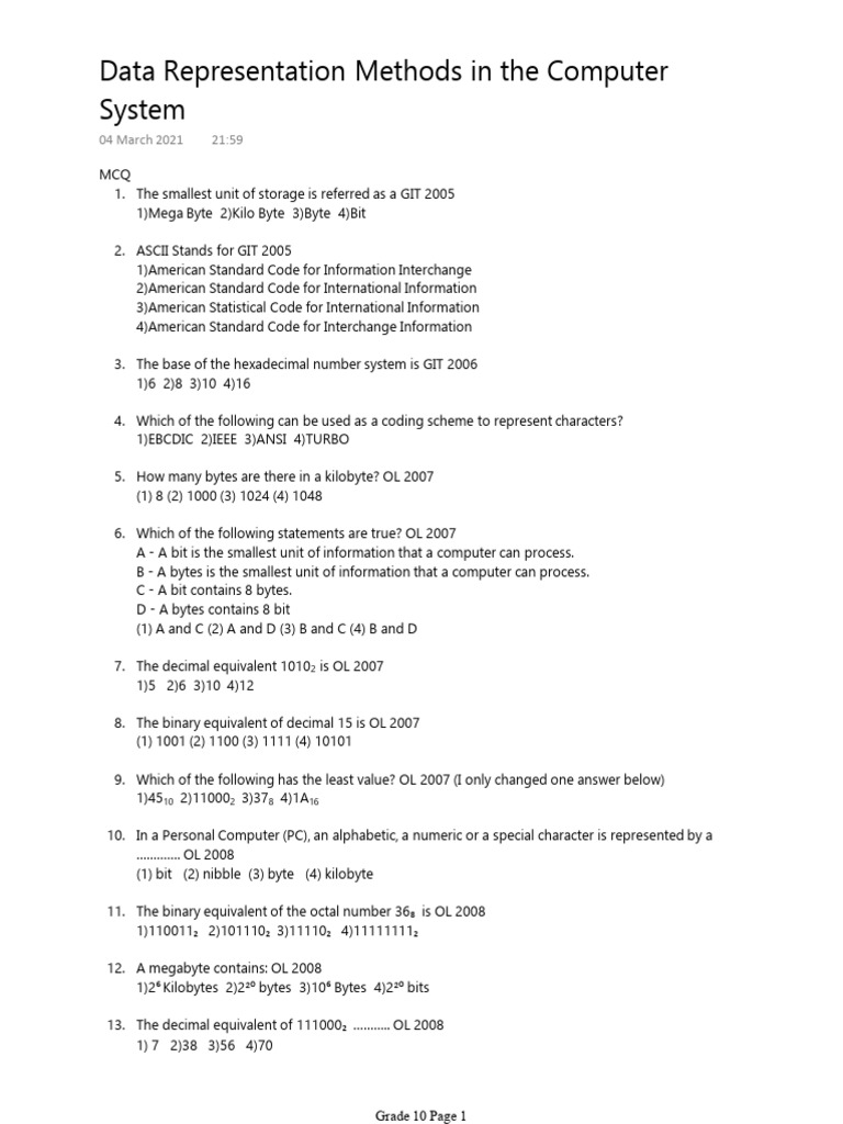 Data Representation Methods in The Computer System | PDF | Byte | Computer Data Storage