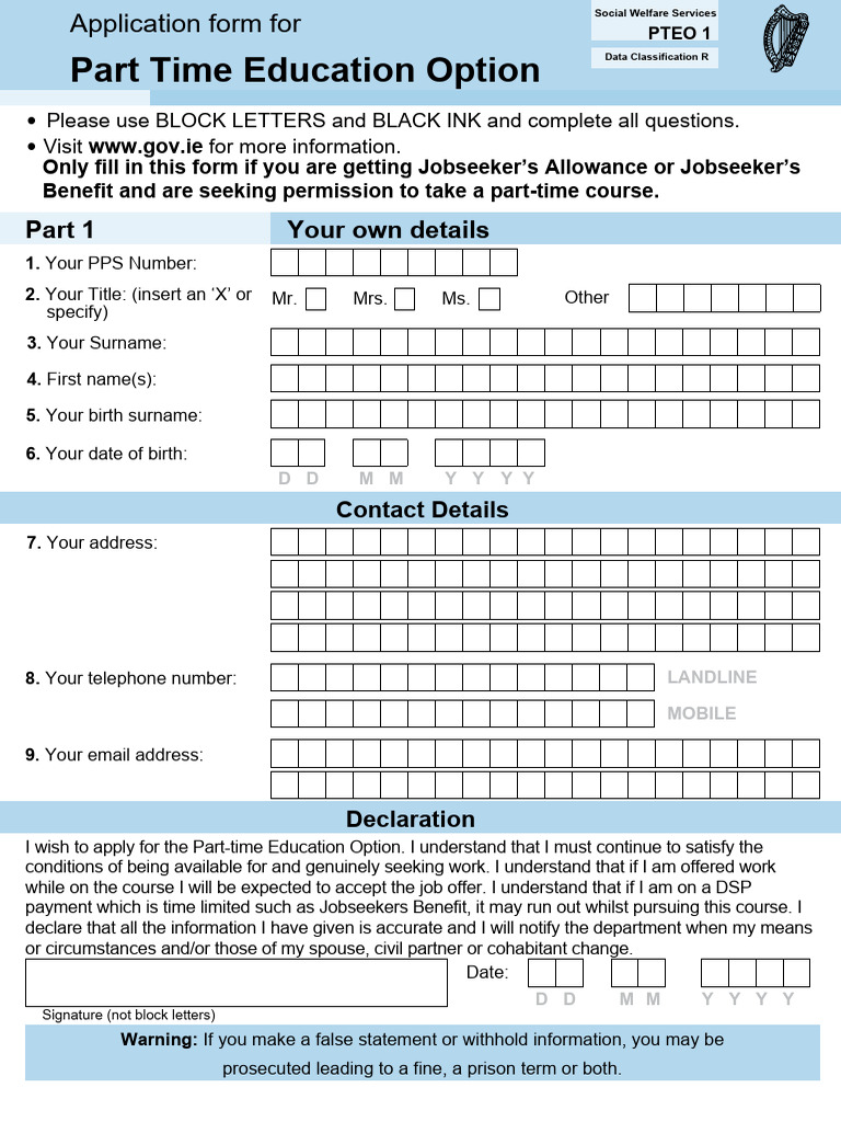 Part-Time Education Option Application Form | PDF | Academic Degree