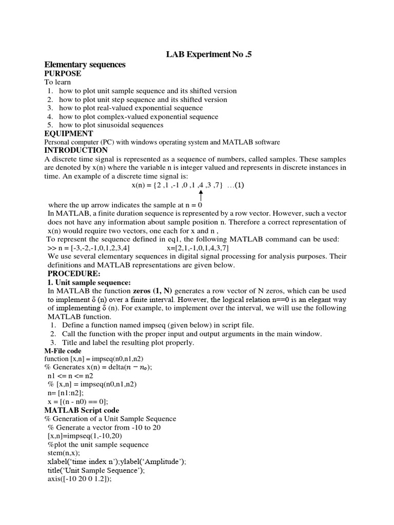 Lab No 5 Me Pdf Discrete Time And Continuous Time Exponential Function