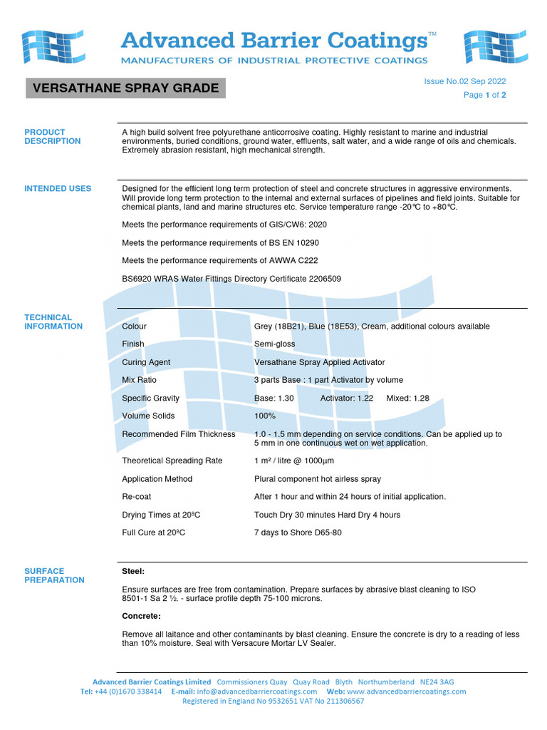 Versathane Spray Grade Coating Guide | PDF | Concrete | Water