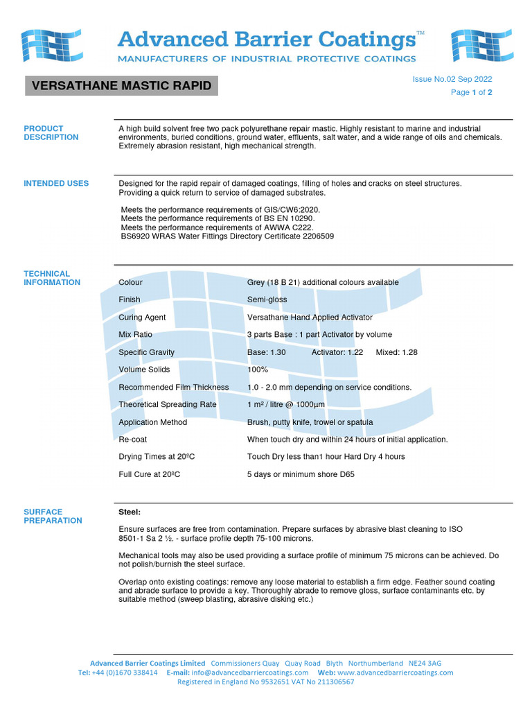 Versathane Mastic Rapid Overview | PDF | Coating | Materials