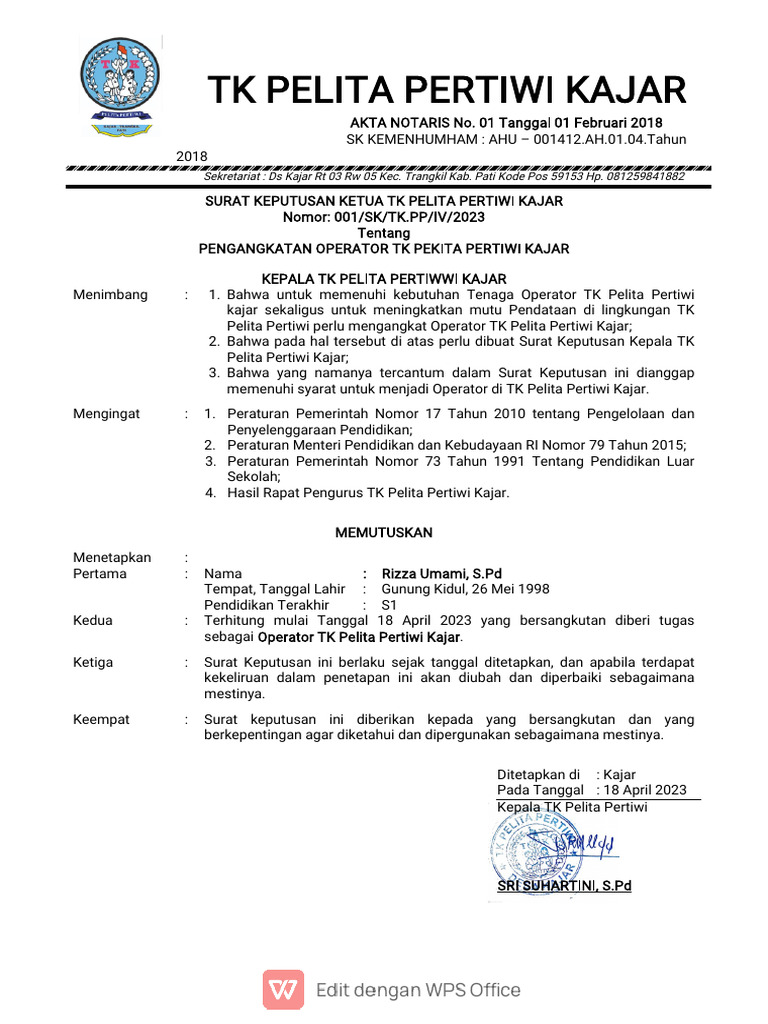 SK DAN SURAT TUGAS OPERATOR TKPP New | PDF