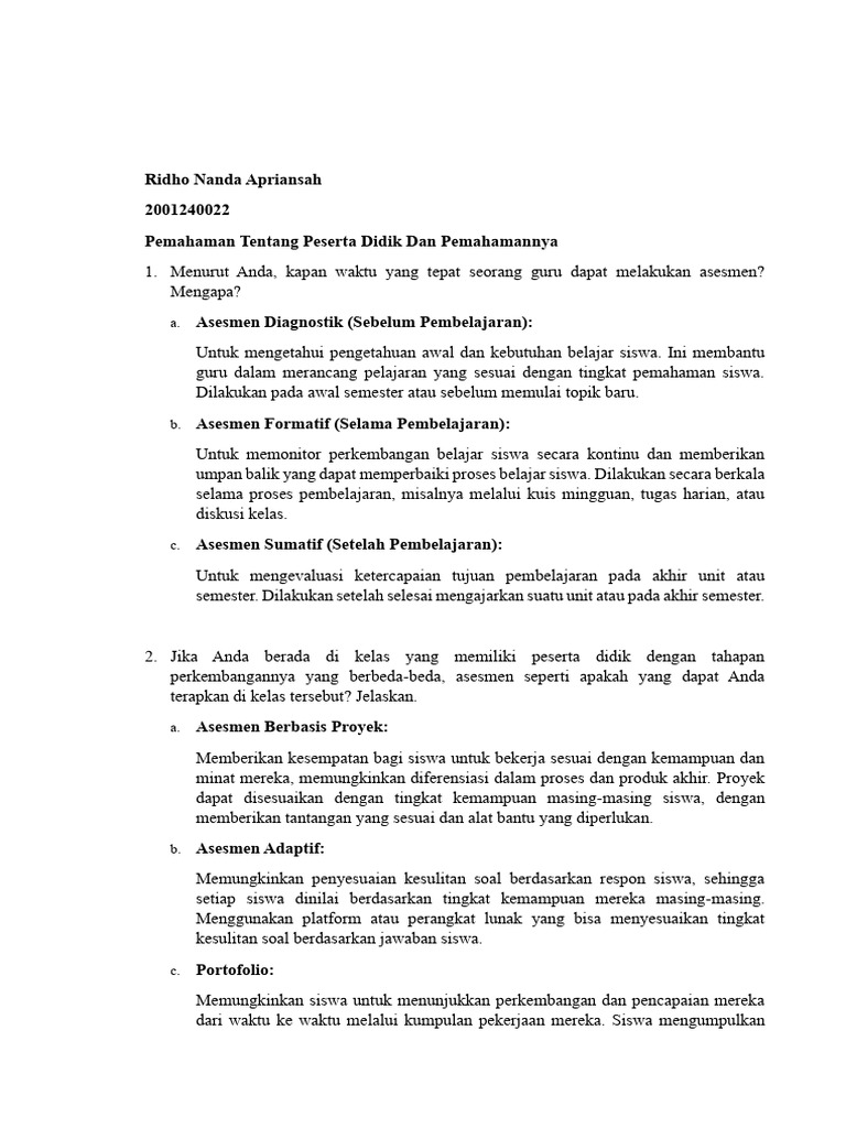 Ridho Nanda Apriansah - Pemahaman Tentang Peserta Didik Dan Pemahamannya - T3-7 Koneksi Antar ...