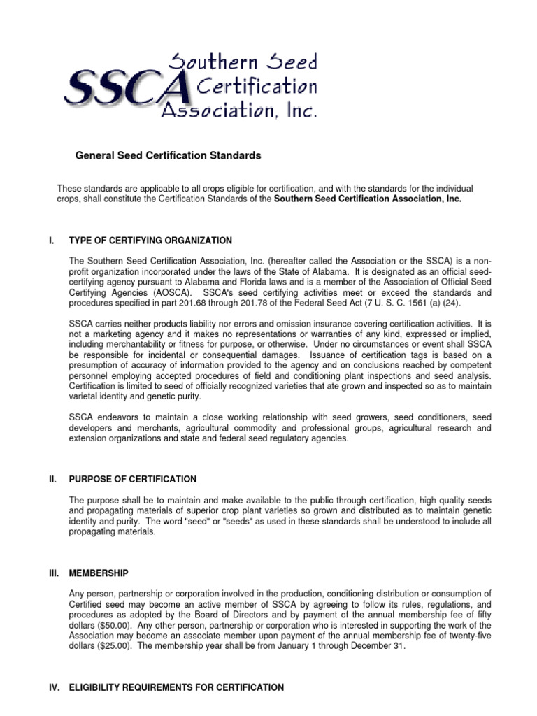 Southern Seed Certification Standards | PDF | Plant Breeding | Cultivar