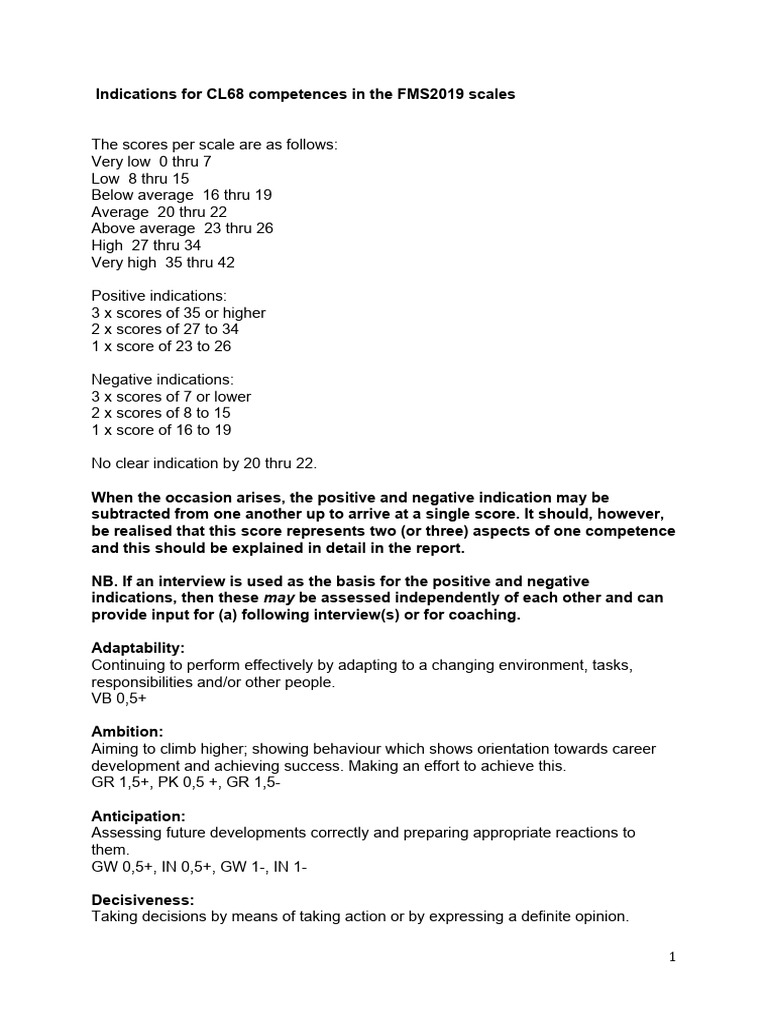 Indications For CL 68 Competences ENG | PDF | Behavior | Thought