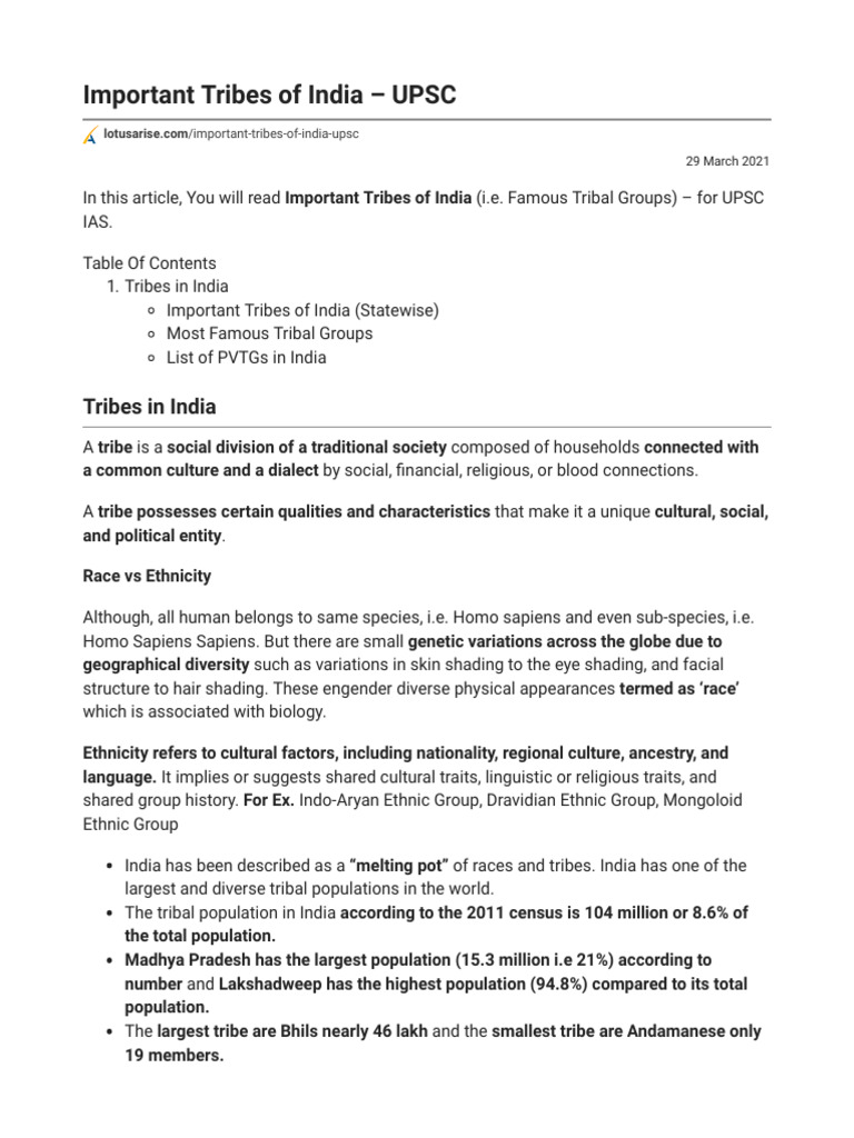 Important Tribes of India - UPSC | Download Free PDF | South Asia ...