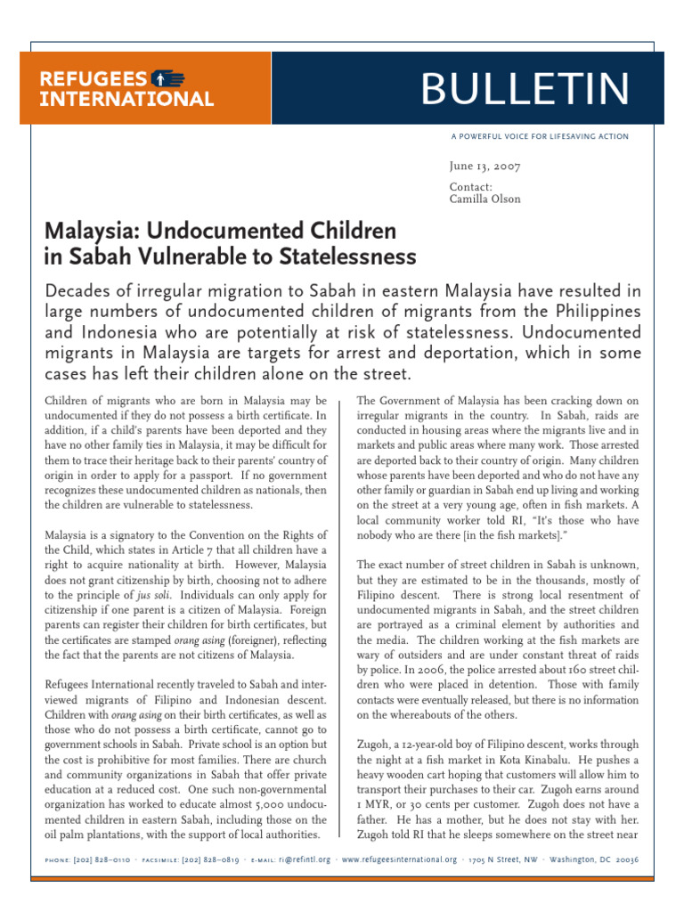 Undocumented Children in Sabah | PDF | Birth Certificate | Illegal ...
