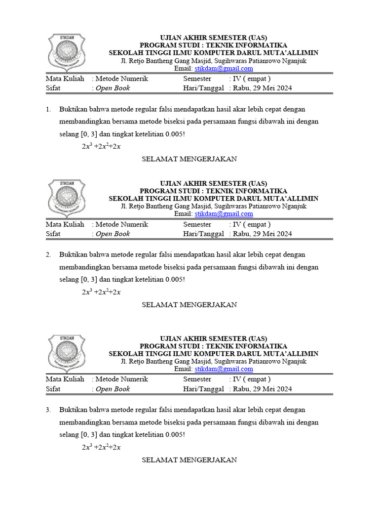 Soal UAS Metnum | PDF