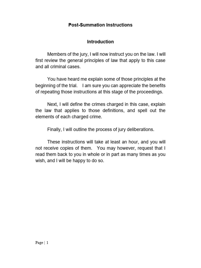 Jury Instructions for Deliberation Process | PDF | Burden Of Proof (Law ...