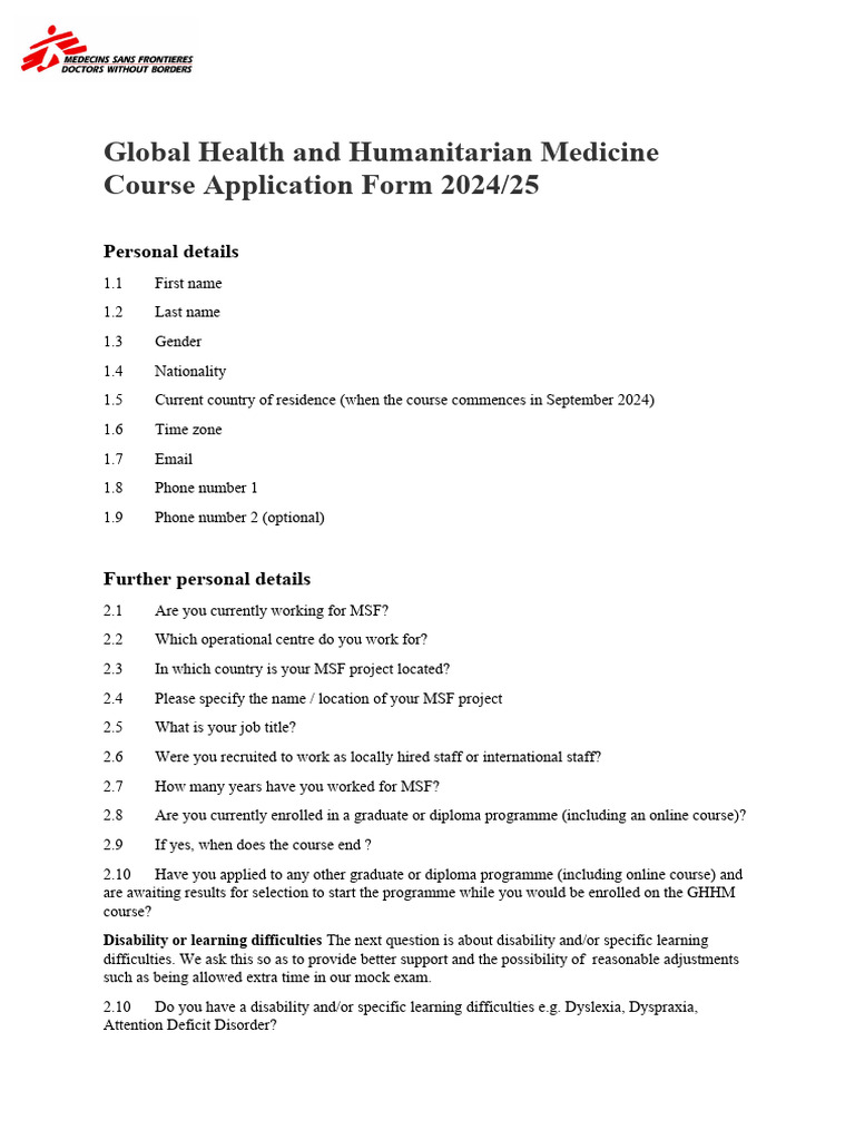 Downloadable Global Health and Humanitarian Medicine Course Application ...