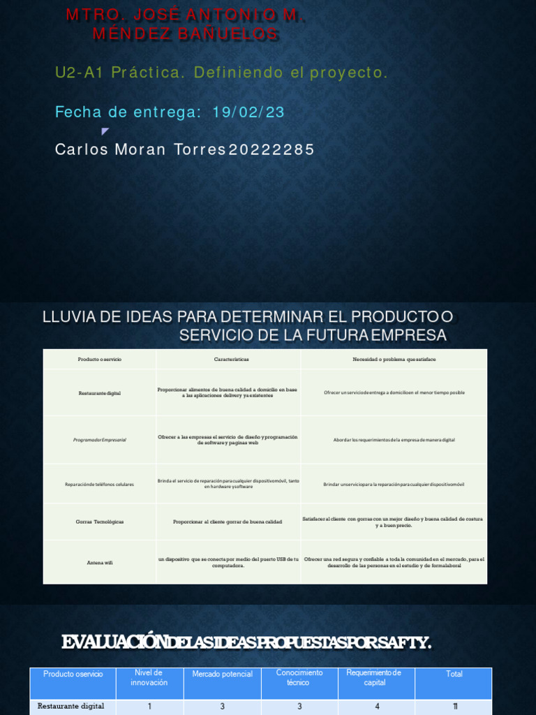 U2-A1. Práctica. Definiendo El Proyecto. | PDF | Calidad (comercial) | Business