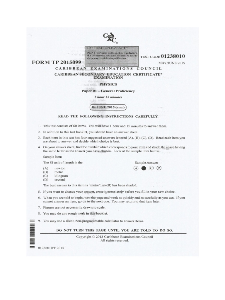 CSEC Physics June 2015 P1 | PDF