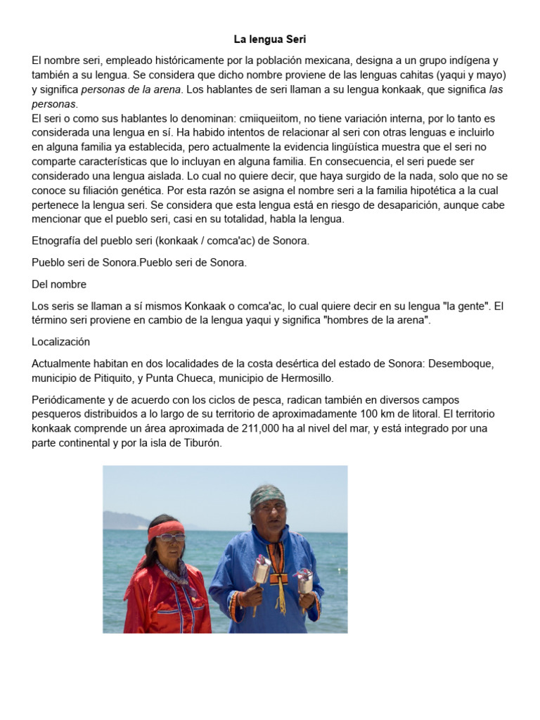 Lengua y Cultura del Pueblo Seri | PDF