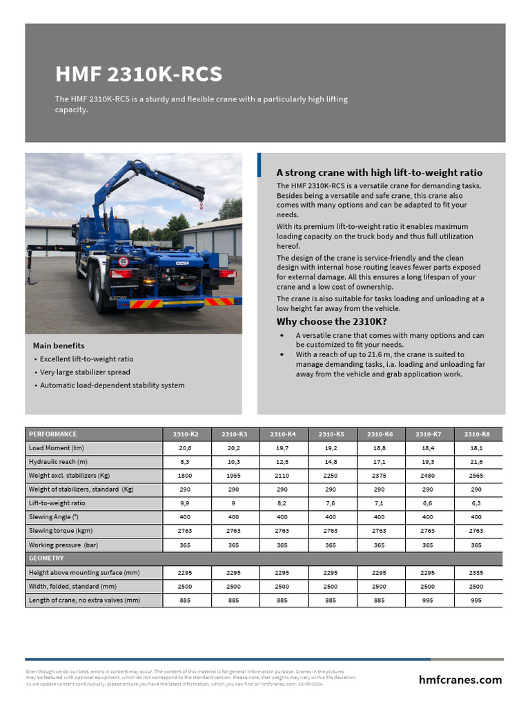 FICHA TECNICA HMF 2310 | PDF | Crane (Machine) | Valve