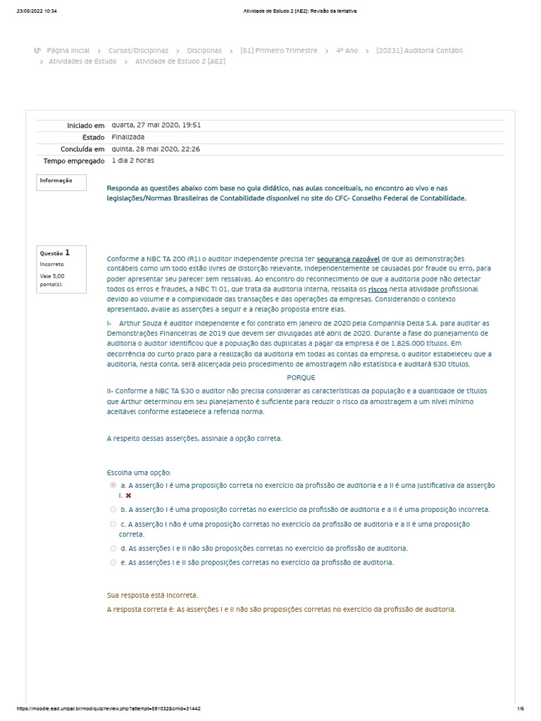 Atividade de Estudo 2 (AE2) - Revisão Da Tentativa 2 | PDF | Contabilidade | Capital próprio ...