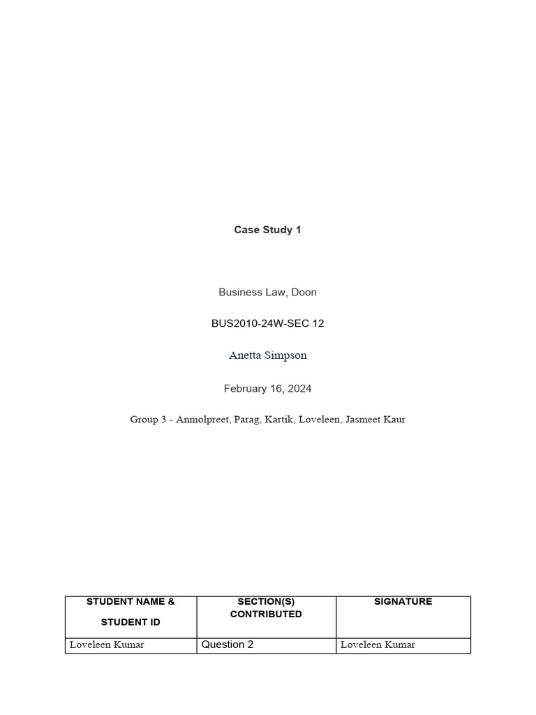 Business Law Case Study Analysis | PDF