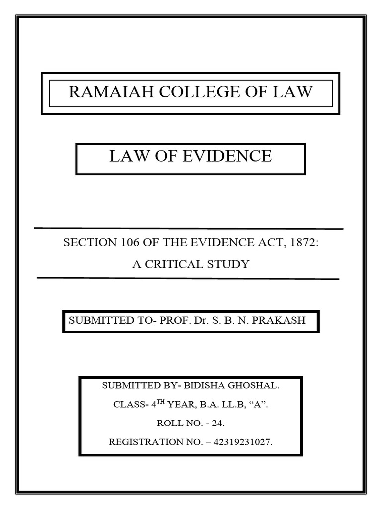 Critical Study of Section 106 Evidence Act | PDF