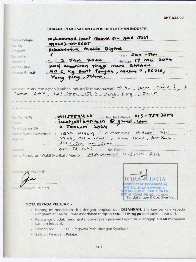 Borang Pengesahan Lapor Diri Baru | PDF