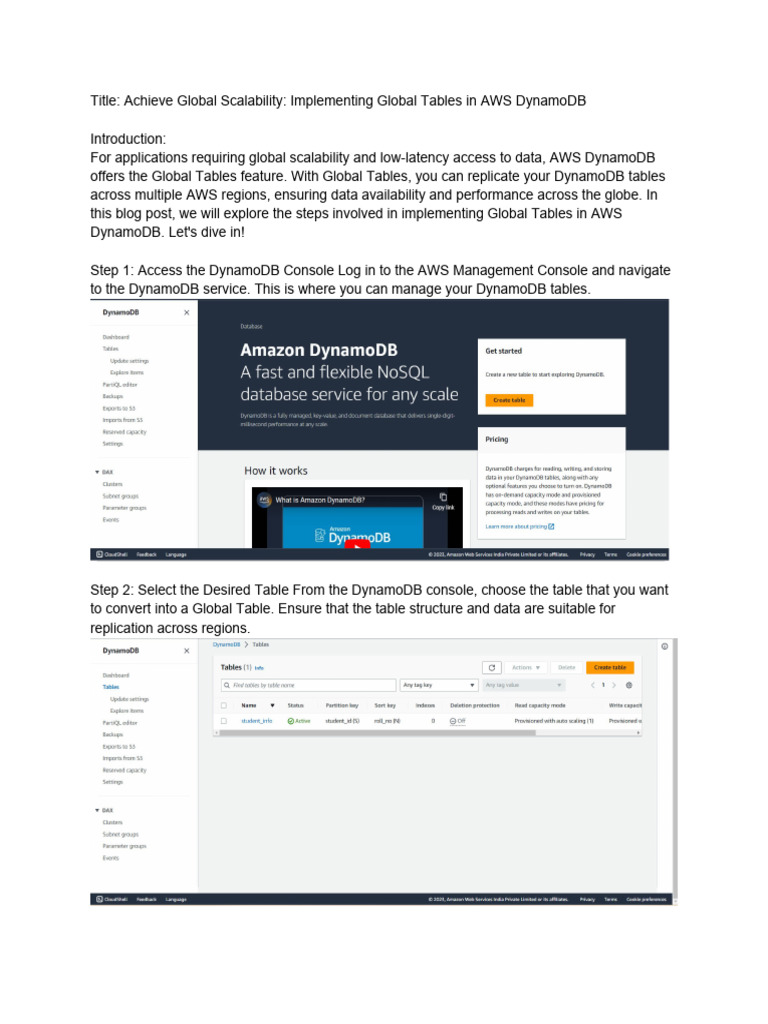Implementing AWS DynamoDB Global Tables | PDF | Amazon Web Services | Replication (Computing)