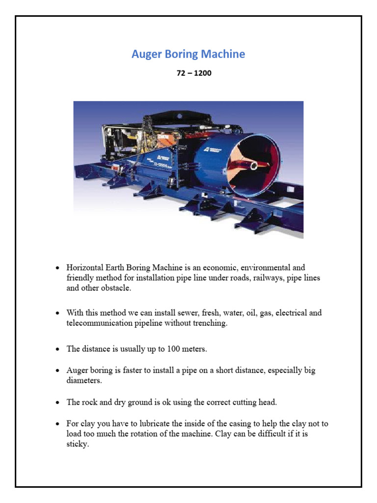 Auger Boring Machine | PDF | Drilling Rig | Casing (Borehole)