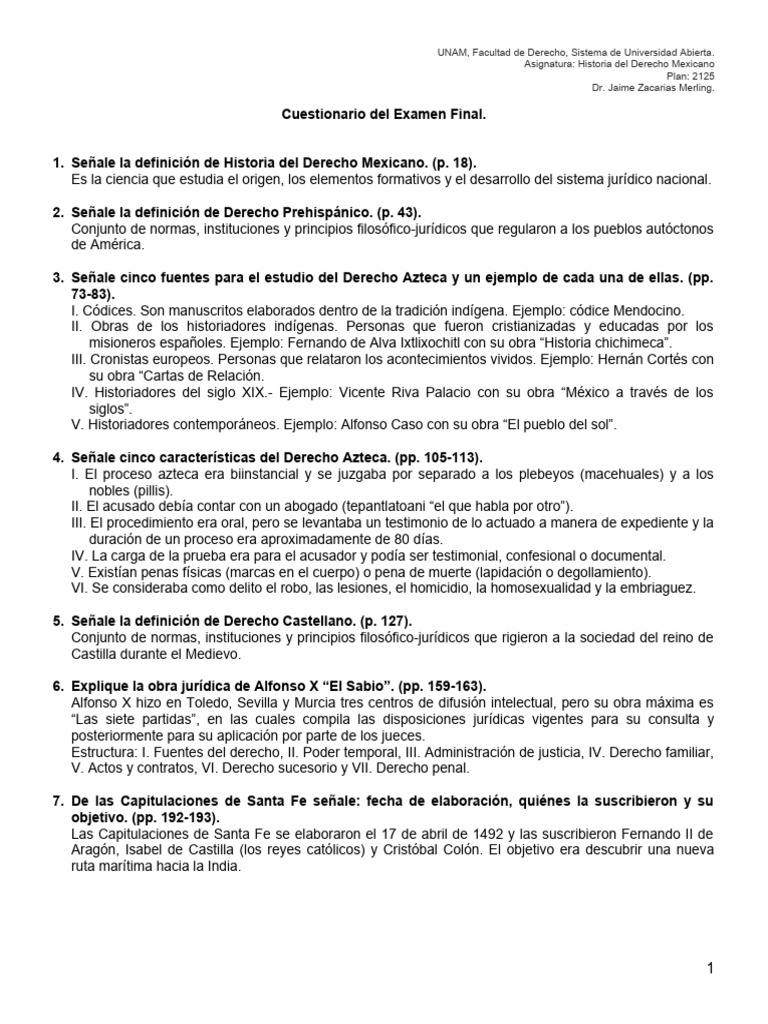 3 Cuestionario Examen Final Hist Der Mex | PDF | México | Justicia