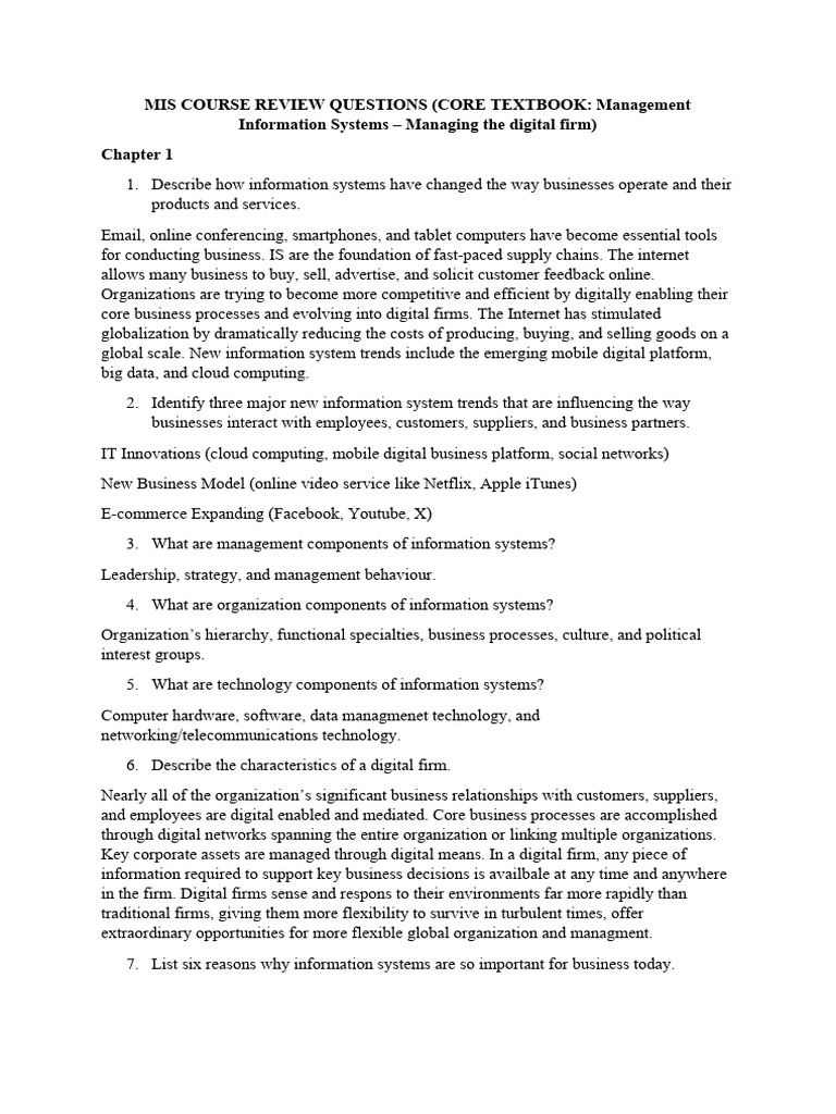 MIS Course Review: Key Concepts & Trends | PDF | Table (Database ...