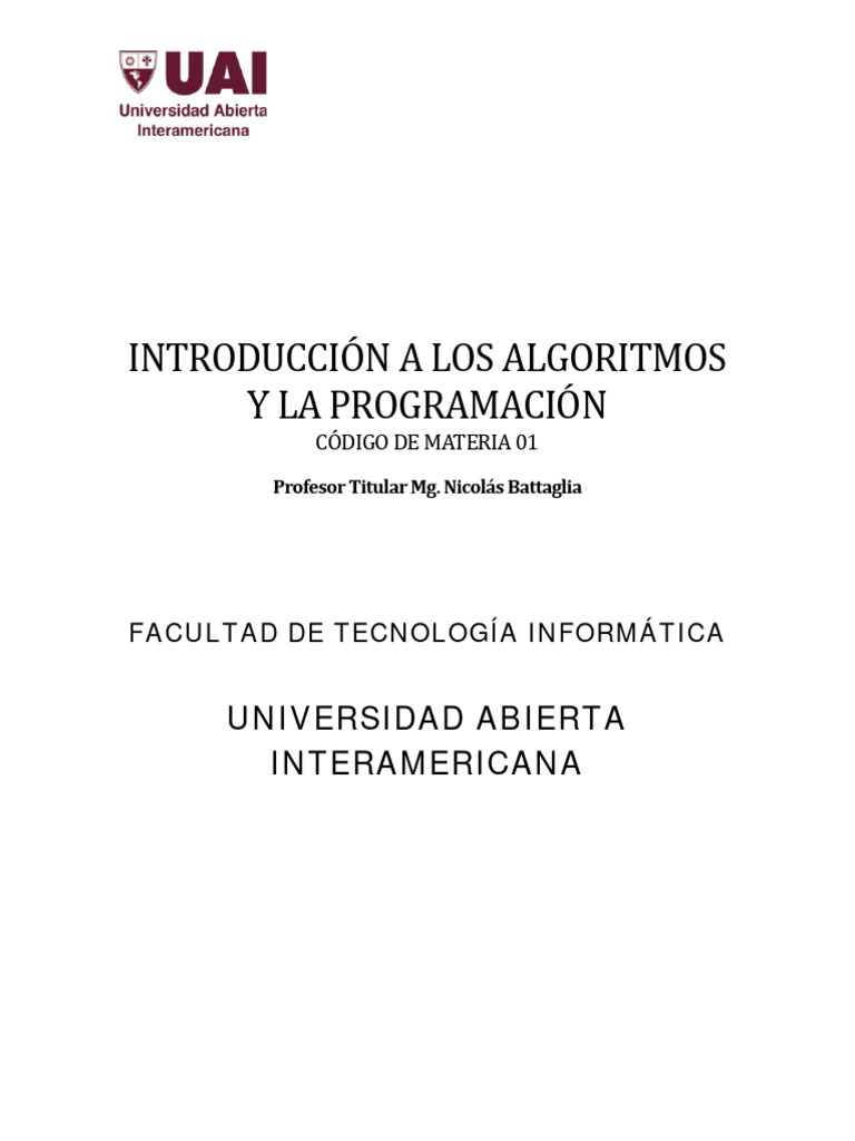 T12301 Introducción a Los Algoritmos y La Programación - Guias | PDF | Lenguaje de programación ...