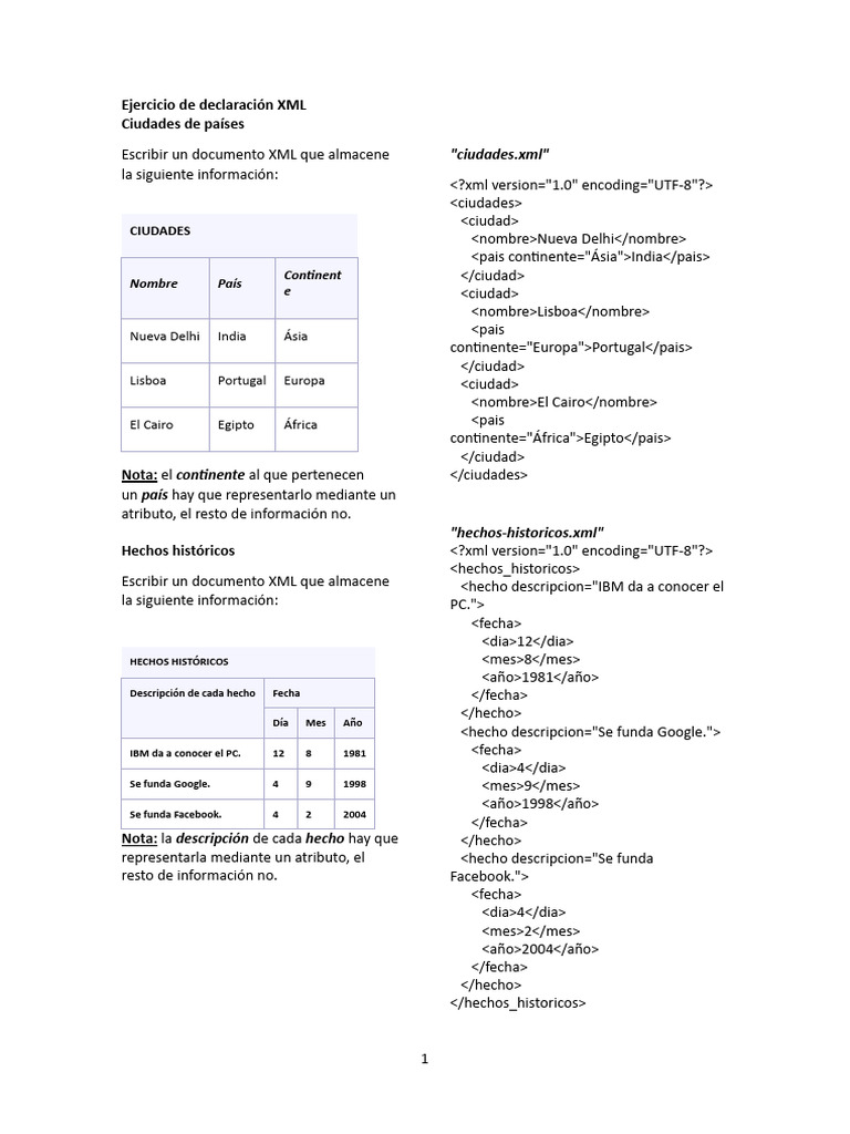 Ejemplos de Ejercicios XML | Descargar gratis PDF | Xml | Red mundial
