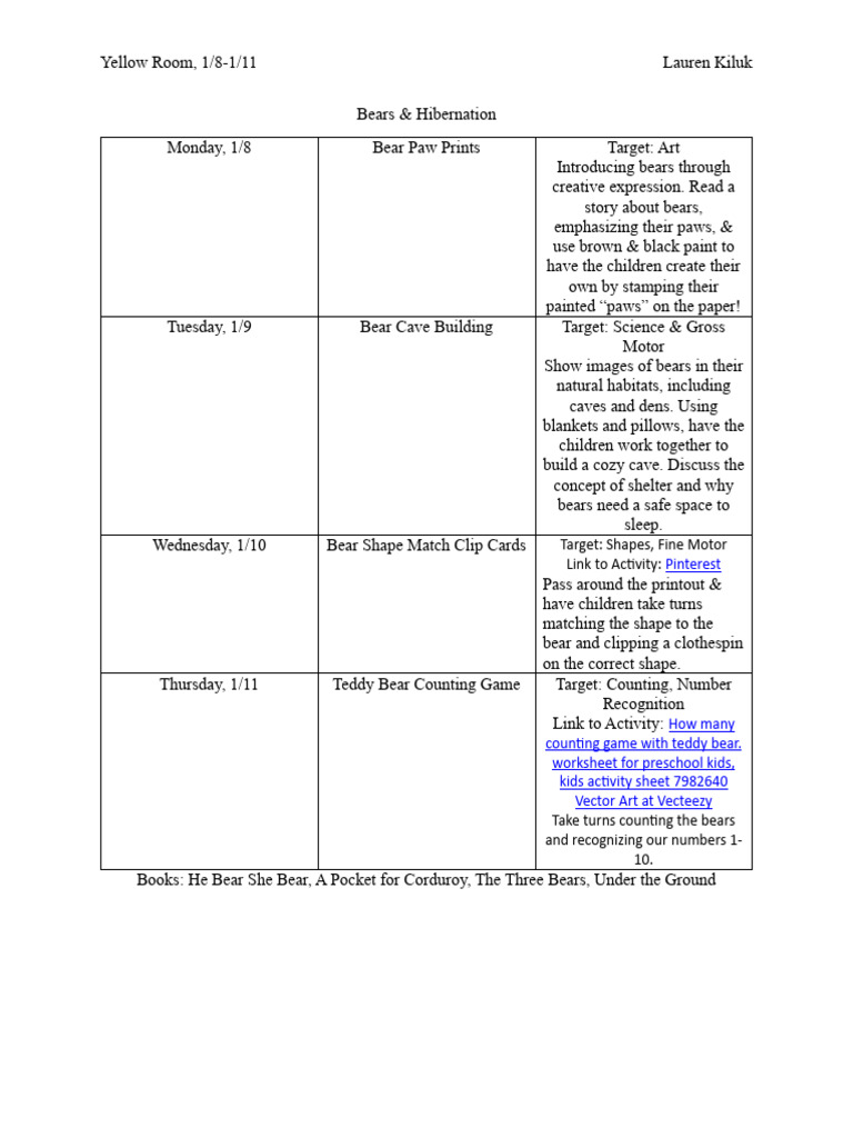 Bears Lesson Plan | PDF | Bears