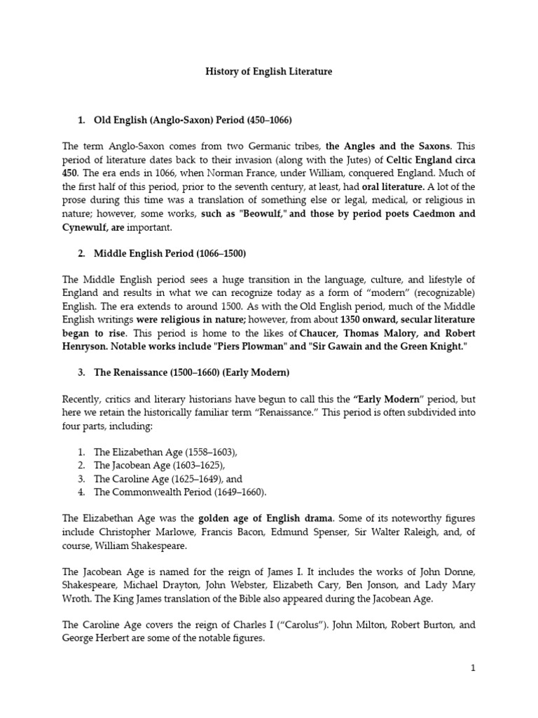 English Literature Periods Overview | PDF | English Literature | Romanticism