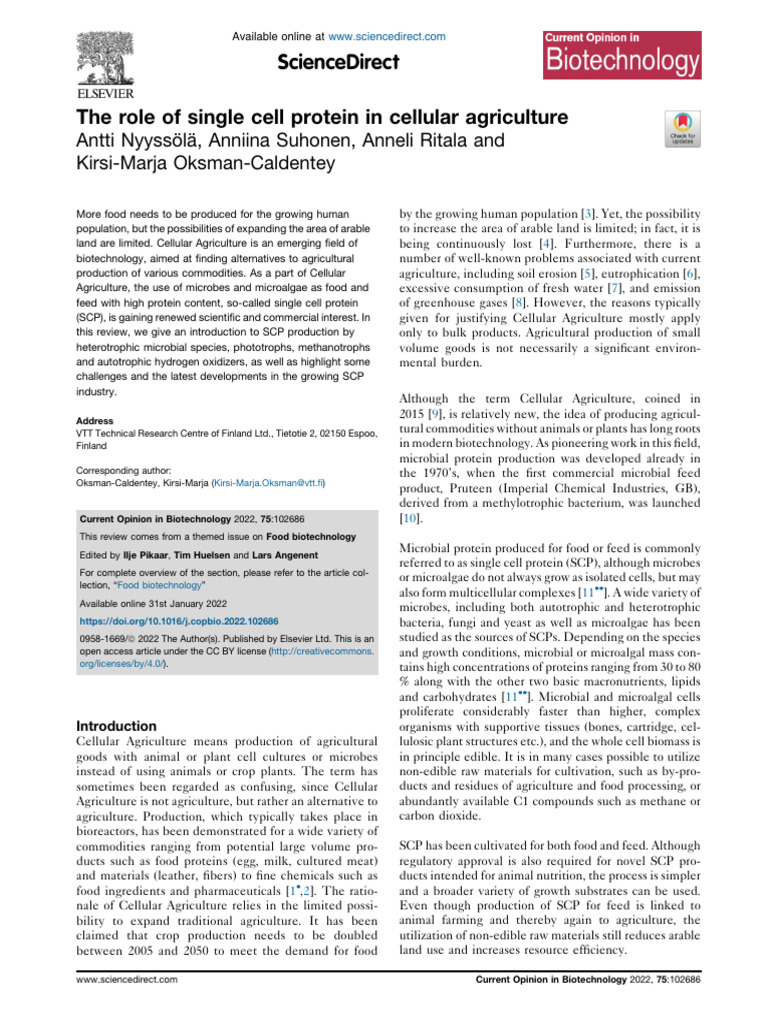 The Role of Single Cell Protein in Cellular Agriculture | PDF | Yeast ...
