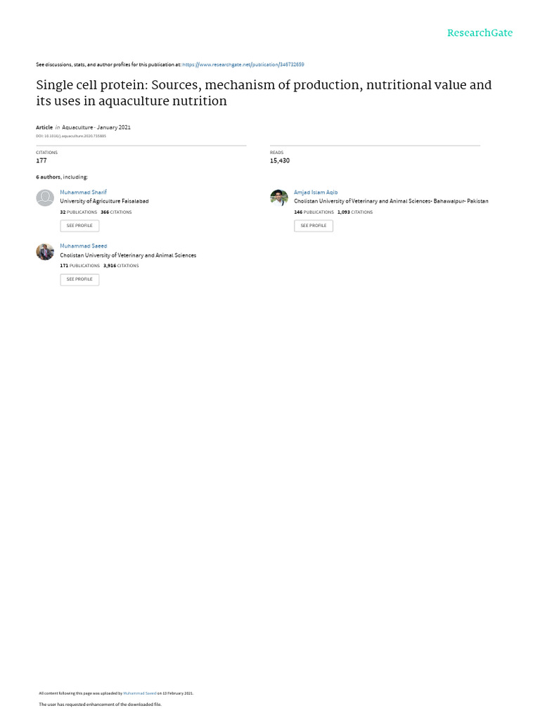 Single Cell Protein: Sources, Mechanism of Production, Nutritional ...