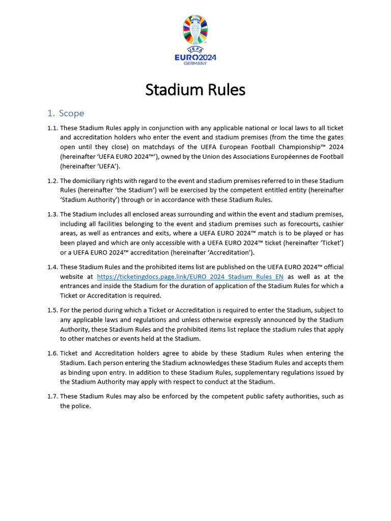 Euro 2024 Stadium Rules en | PDF | Legal Liability | Smoke