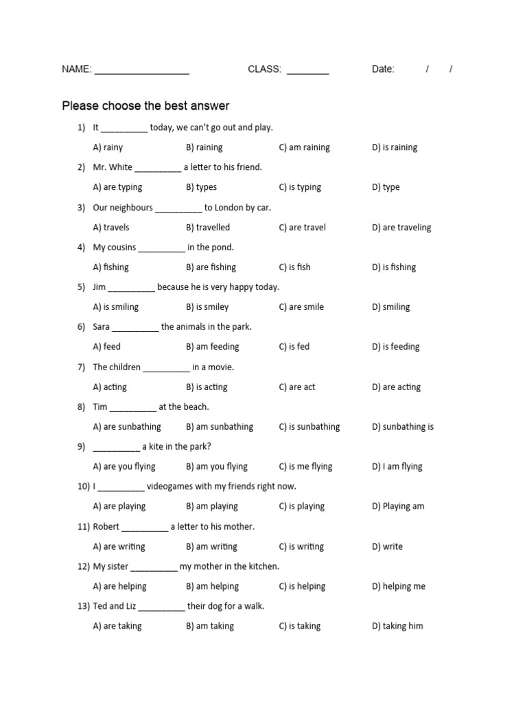 Present Continuous Testworksheet Tests - 129238 | PDF