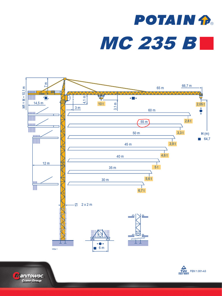 Potain MC 235 B Load Chart Overview | PDF | Crane (Machine) | Transport ...