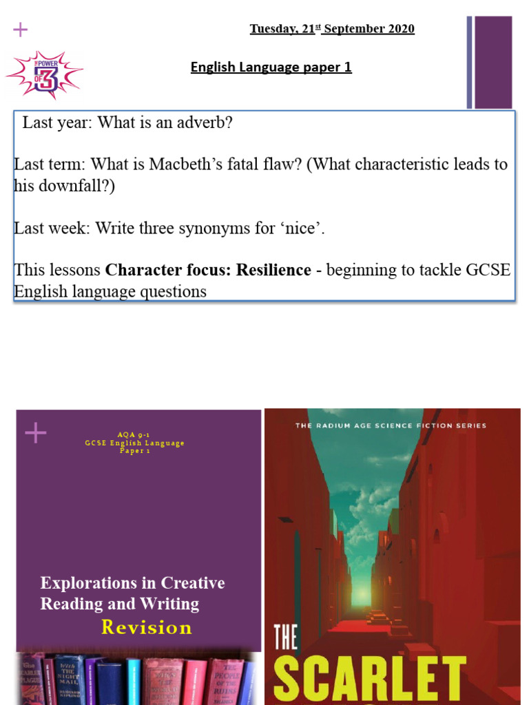 Year 11 English Language Lesson 1 (Paper 1 - Q1 and Q2) | PDF ...