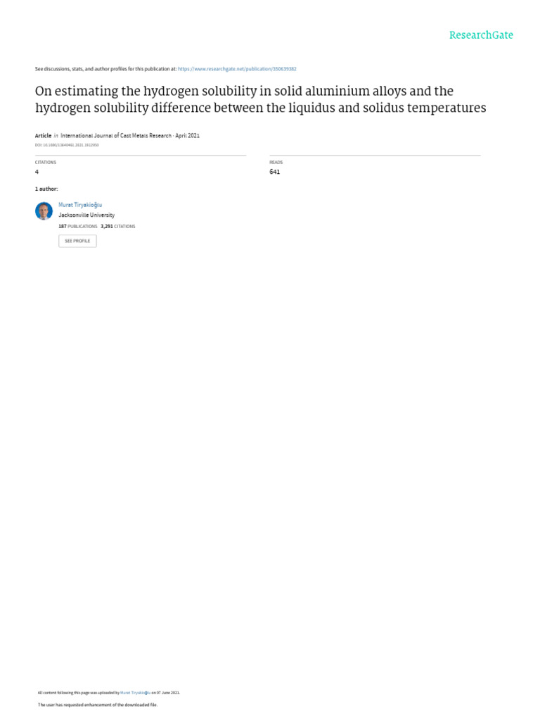On Estimating The Hydrogen Solubility in Solid Aluminium Alloys and The Hydrogen Solubility ...