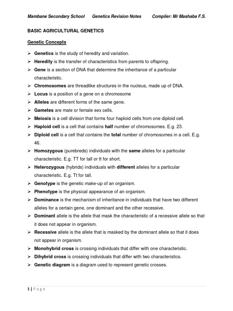 Genetics June Revision Notess | PDF | Dominance (Genetics) | Allele