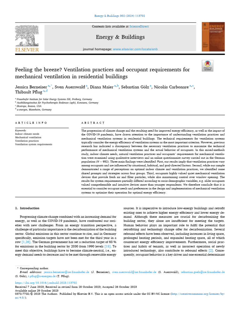 Feeling The Breeze Ventilation Practices and Occupant Requi - 2024 - Energy and | Download Free ...