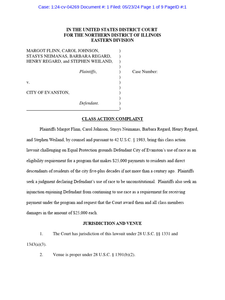 Evanston Reparations Lawsuit | PDF | Class Action | Equal Protection Clause