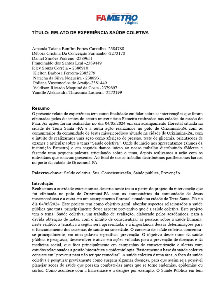 Modelo de Relato de Experiência 3 | PDF