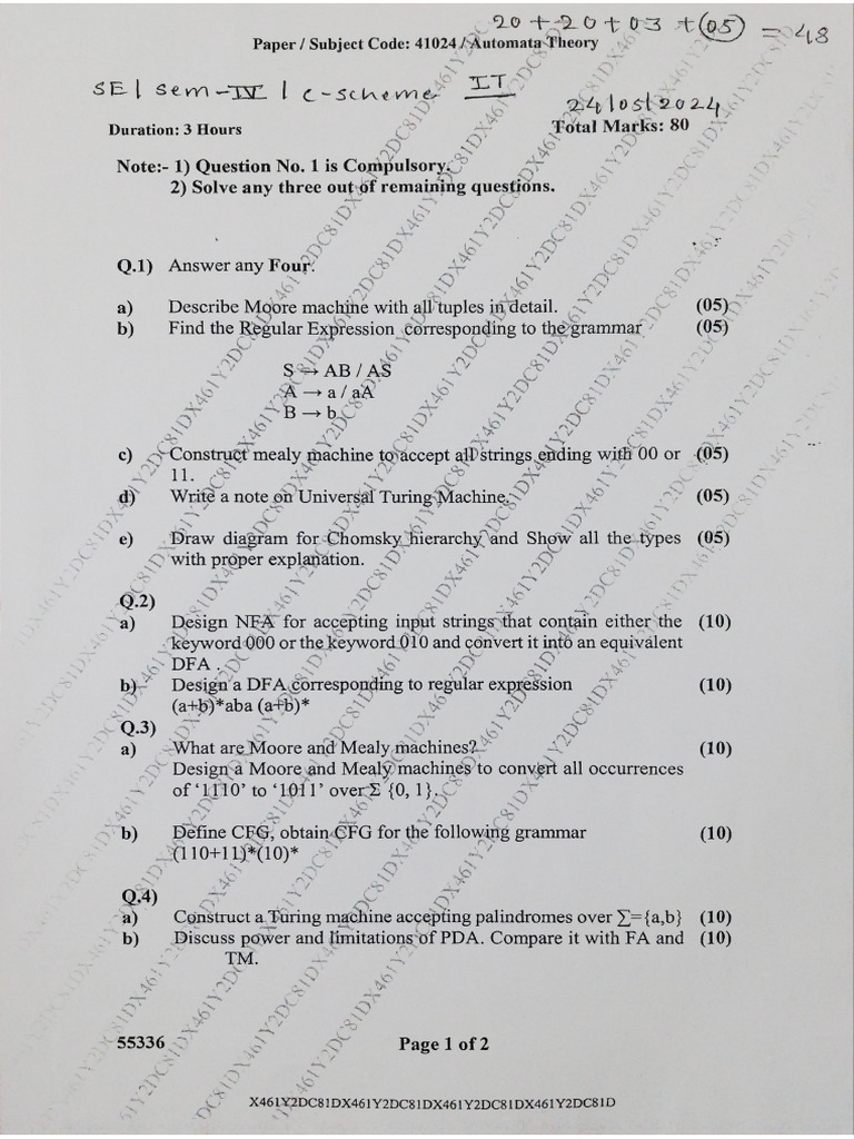 It - Sem4 - Automata Theory - May - 2024 | PDF