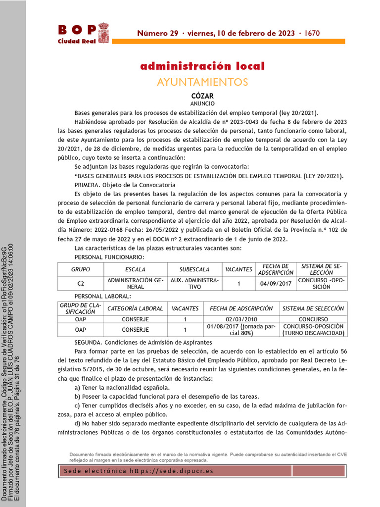 ANUNCIO BOP Número 29 Viernes, 10 de Febrero de 2023 | PDF | Estado (política) | Invalidez
