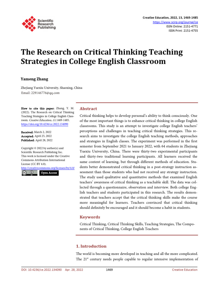 The Research On Critical Thinking Teaching | PDF | Critical Thinking ...